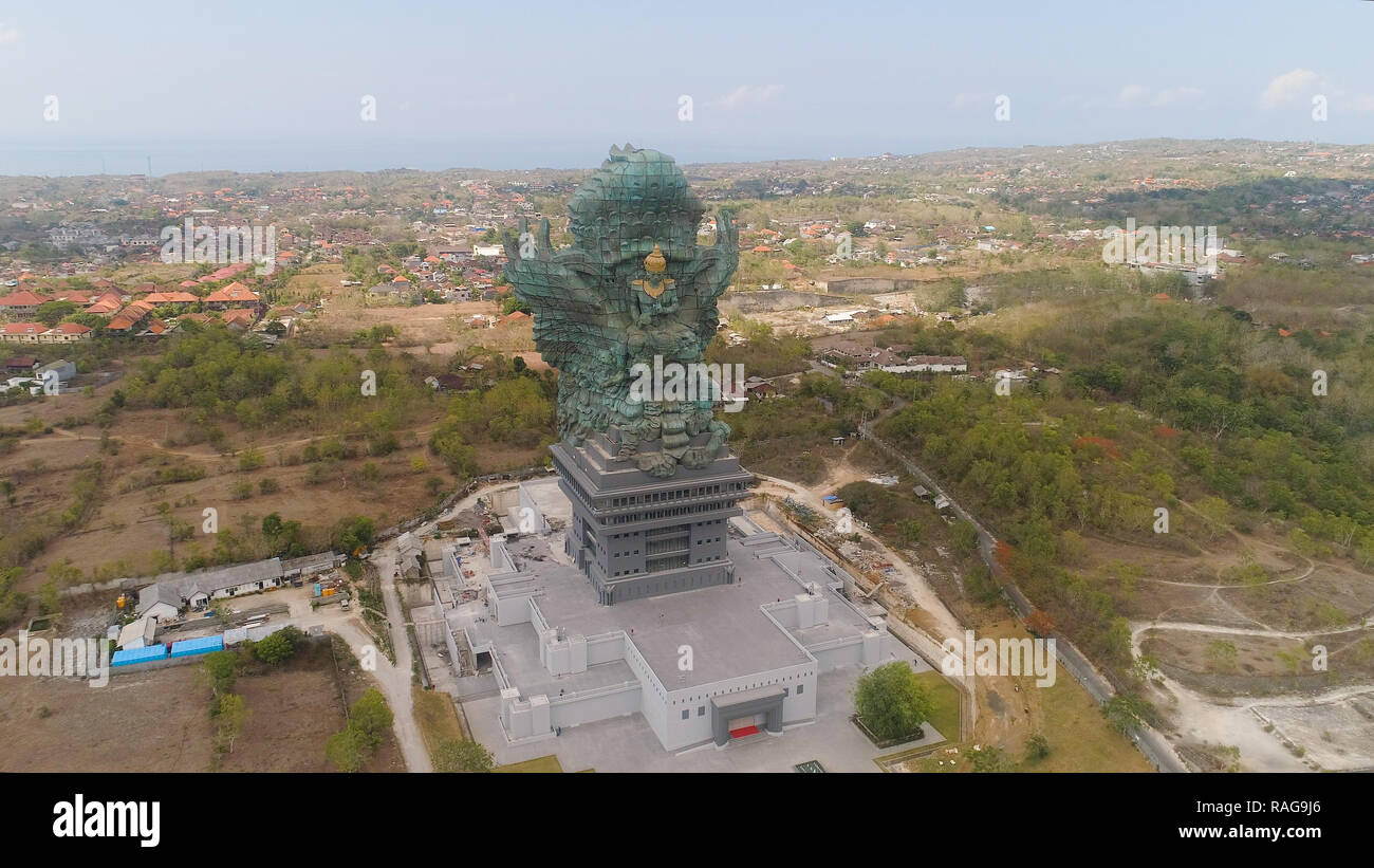 Aerial view statue hindu god garuda wisnu kencana Statue, Bali. Statue at entrance Garuda Wisnu ...