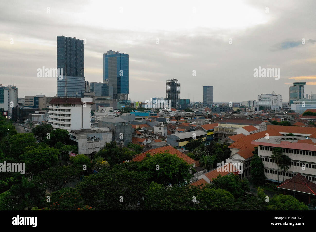 Aerial cityscape modern city Surabaya with skyscrapers, buildings and ...