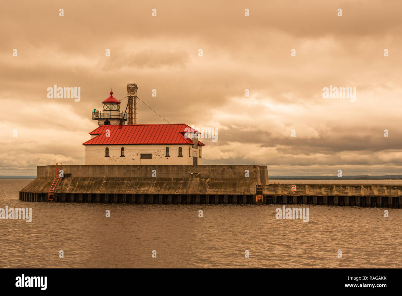 Red and White Lake Superior Lighthouse Stock Photo - Alamy