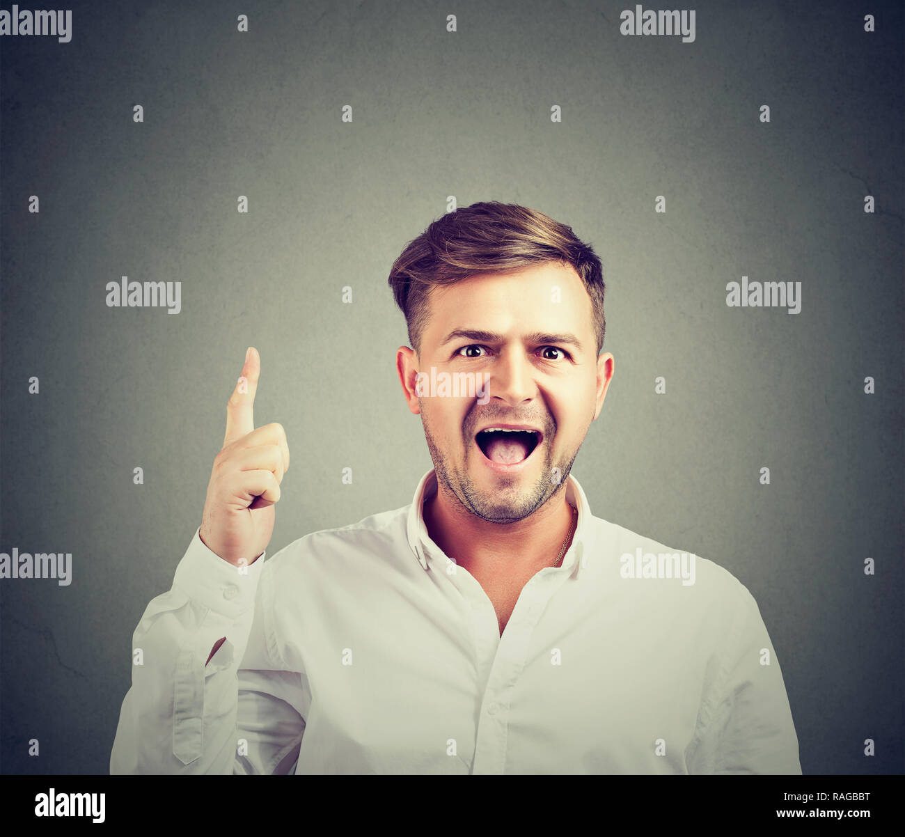 Finger pointing up man hi-res stock photography and images - Alamy