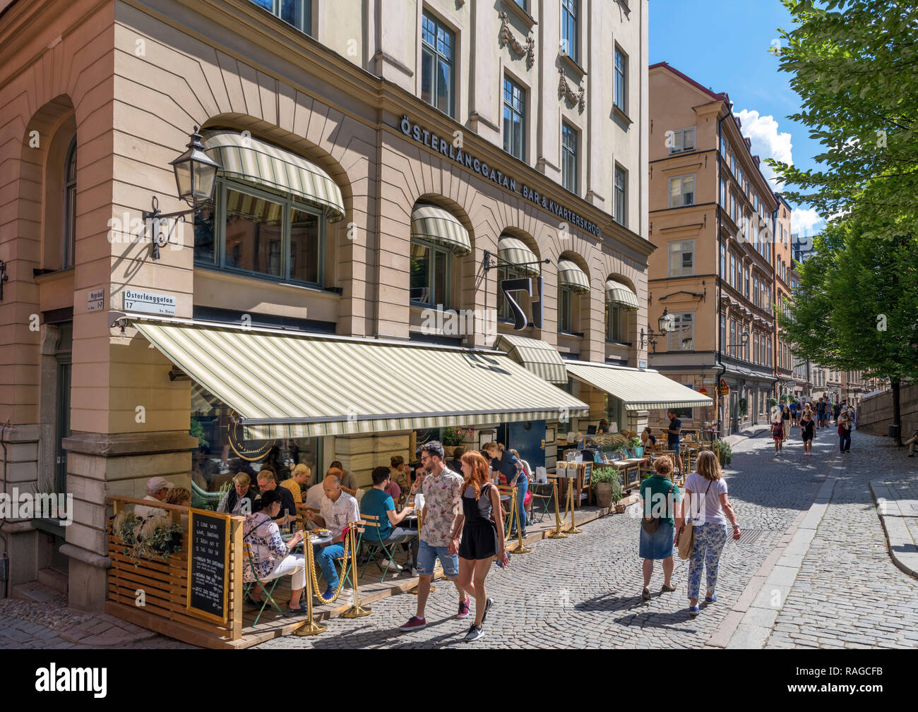 Cafes and bars on Österlånggatan in Gamla Stan (Old Town), Stadsholmen ...