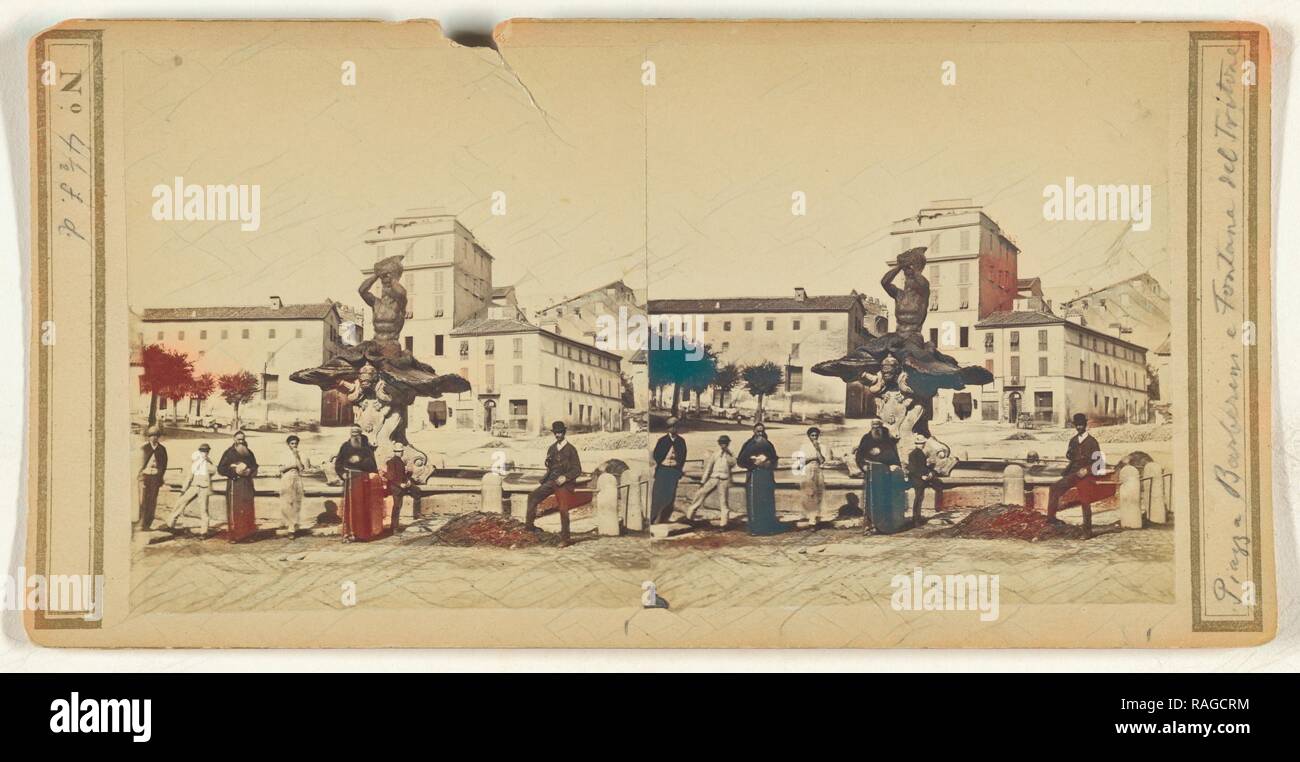 Piazza Barberini e Fontane del Tritone, Italian, about 1860, Albumen ...