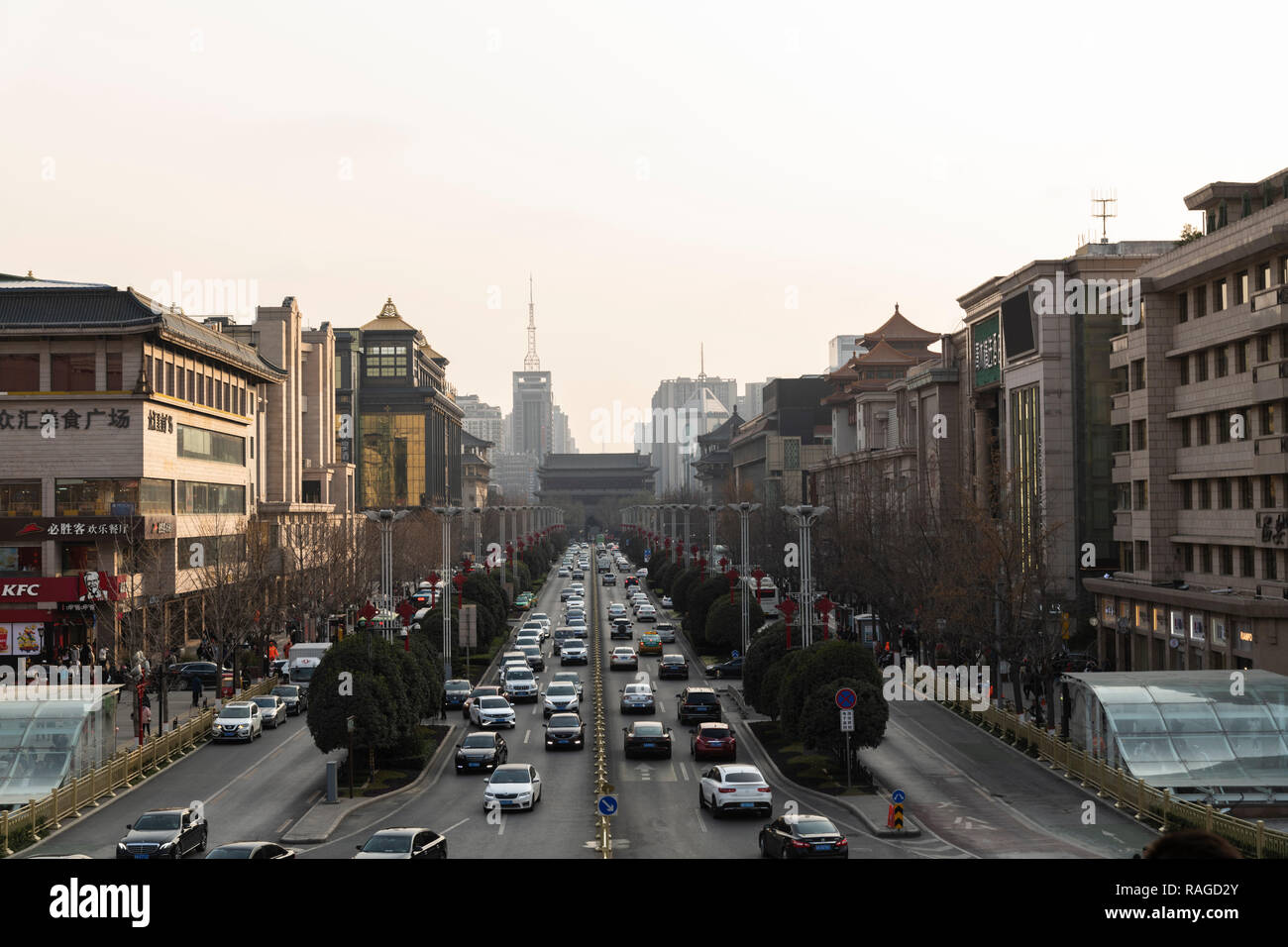 XI'AN, SHANXI, CHINA - DECEMBER 8, 2018 : Xian city landscape from the ...