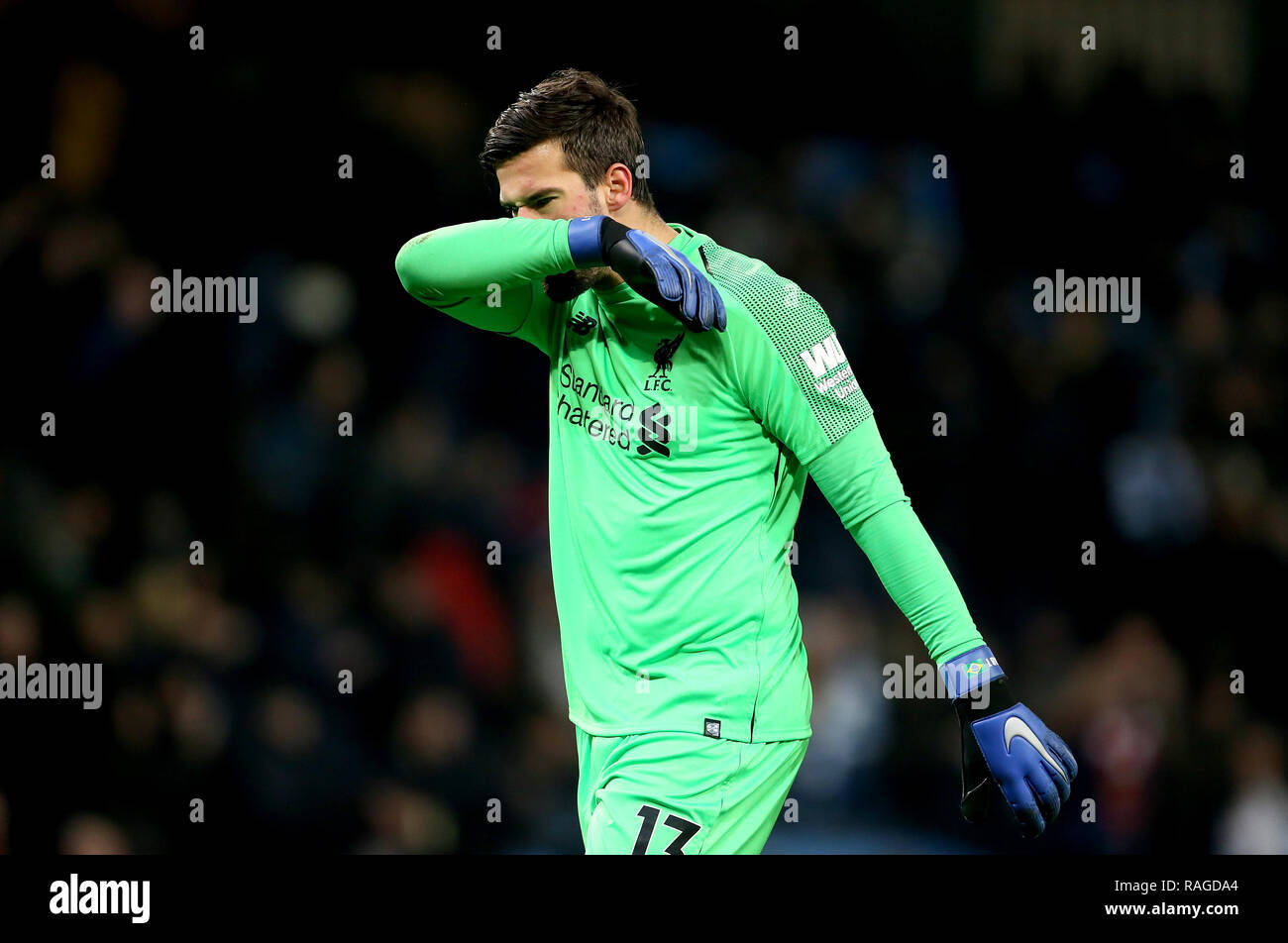 Liverpool goalkeeper Alisson Becker during the Premier League match at ...