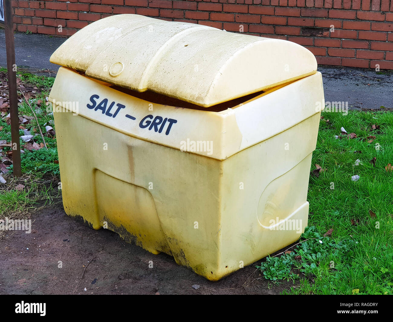 Salt and grit roadside bin on housing estate for public use ready for ...