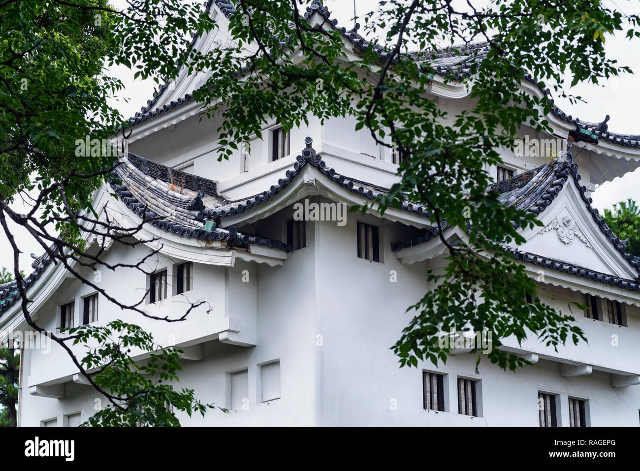 Japan Castle in Nagoya. Summer day. Famous Japanese castle with a green ...