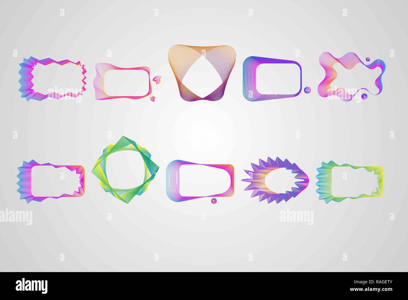 Neon Asymmetric rectangular frame of lines set. Stylized guilloche. 10 ...