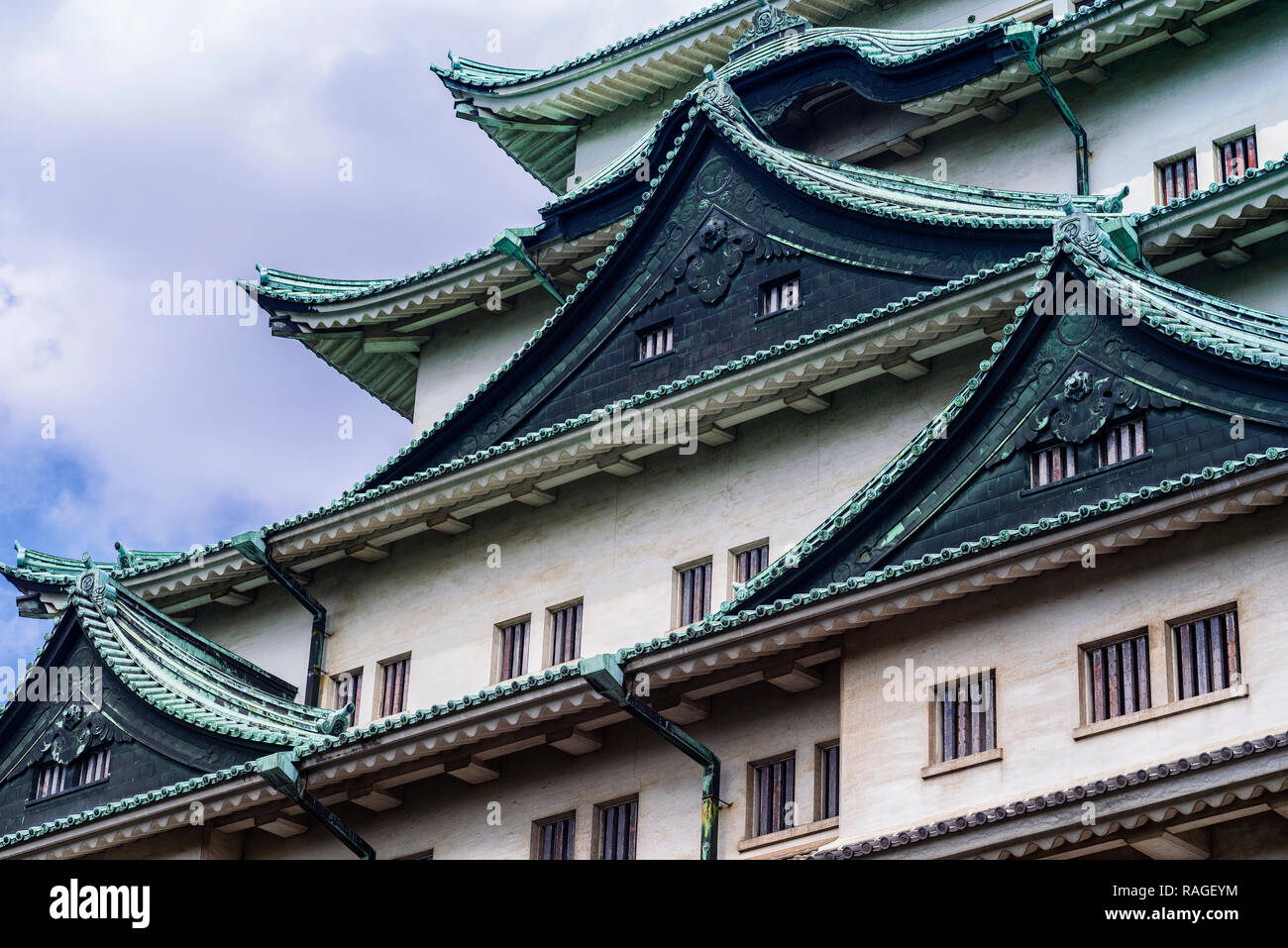 Japan Castle in Nagoya. Summer day. Famous Japanese castle with a green ...