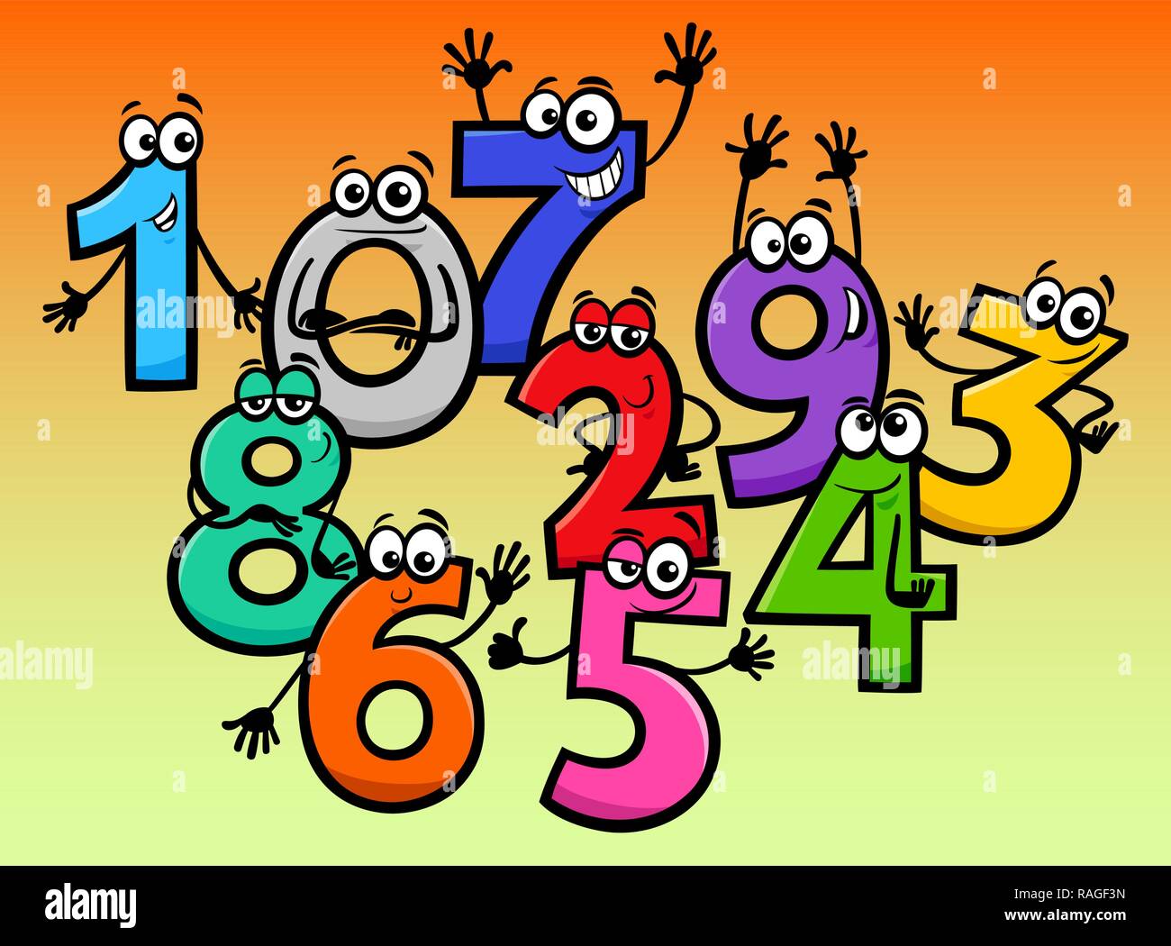 Educational Cartoon Illustrations of Happy Basic Numbers Characters ...