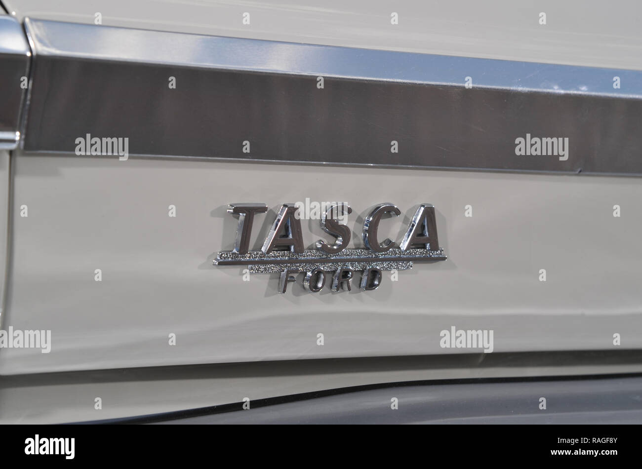 Car dealer tag on Ford Fairlane 500, Classic 1960s American muscle car ...