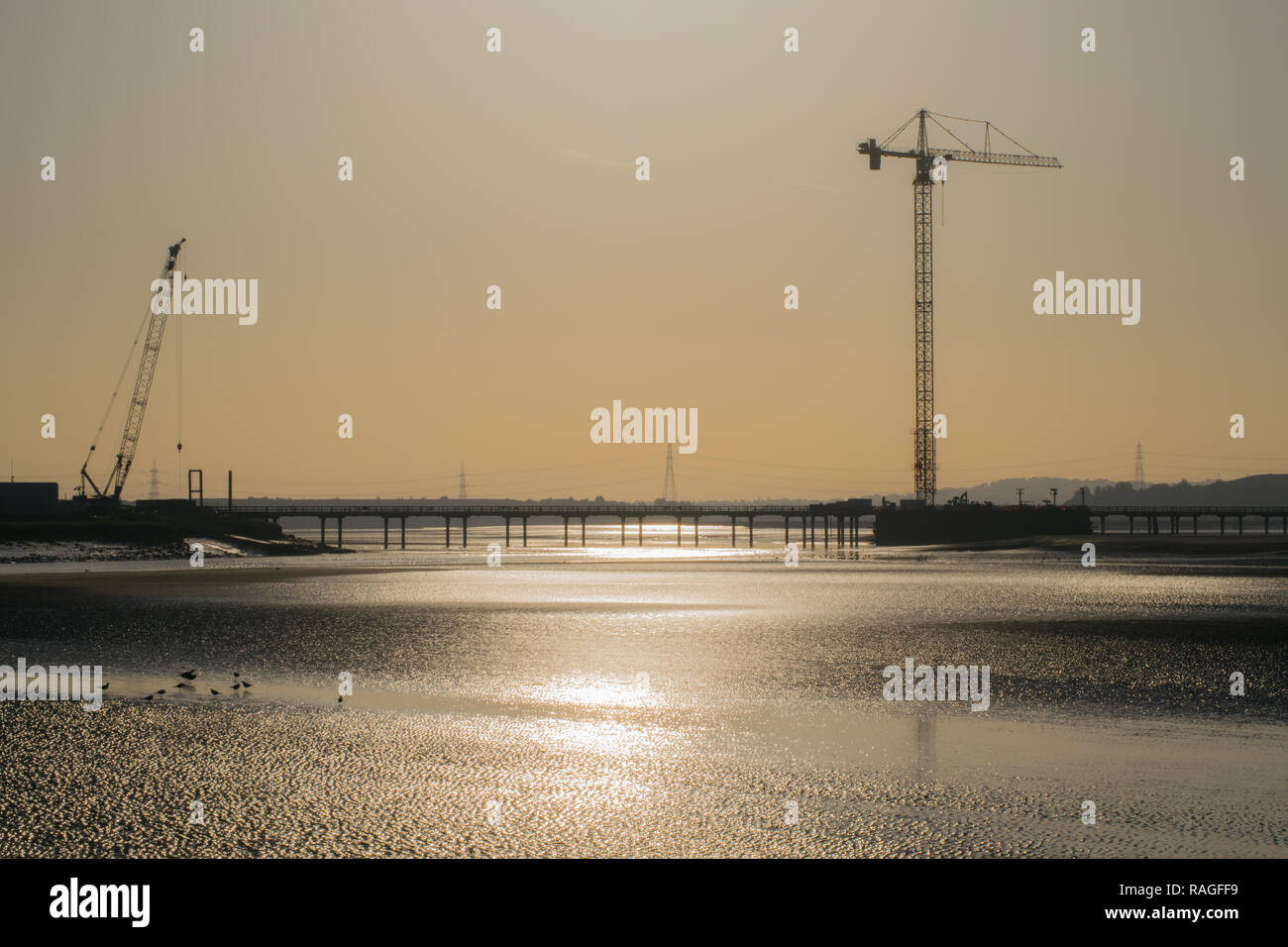 The Mersey Gateway Bridge construction, 2014-2017. Various stages of ...