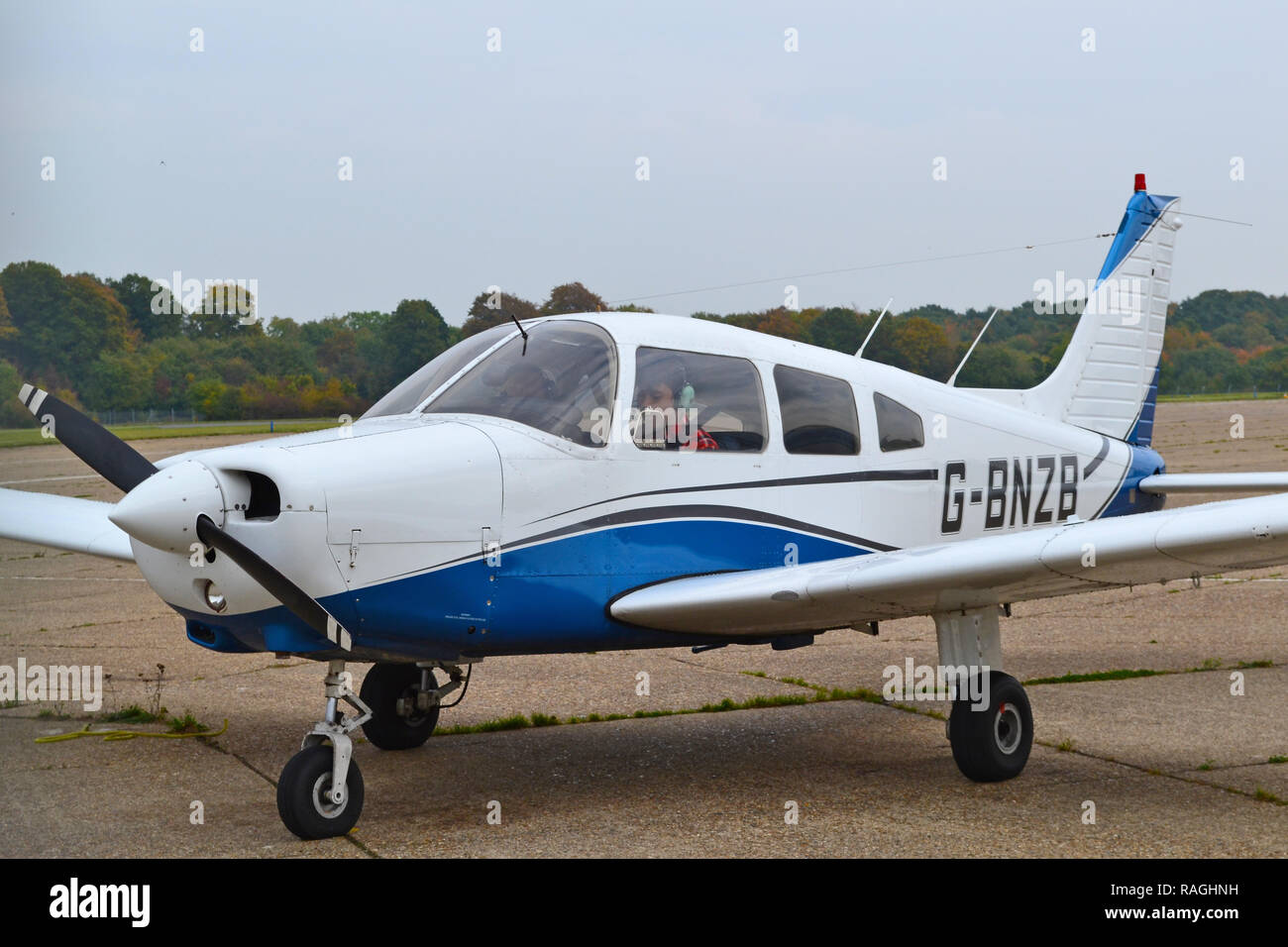A Piper Warrior light aircraft of Kent and Surrey flying club preparing ...