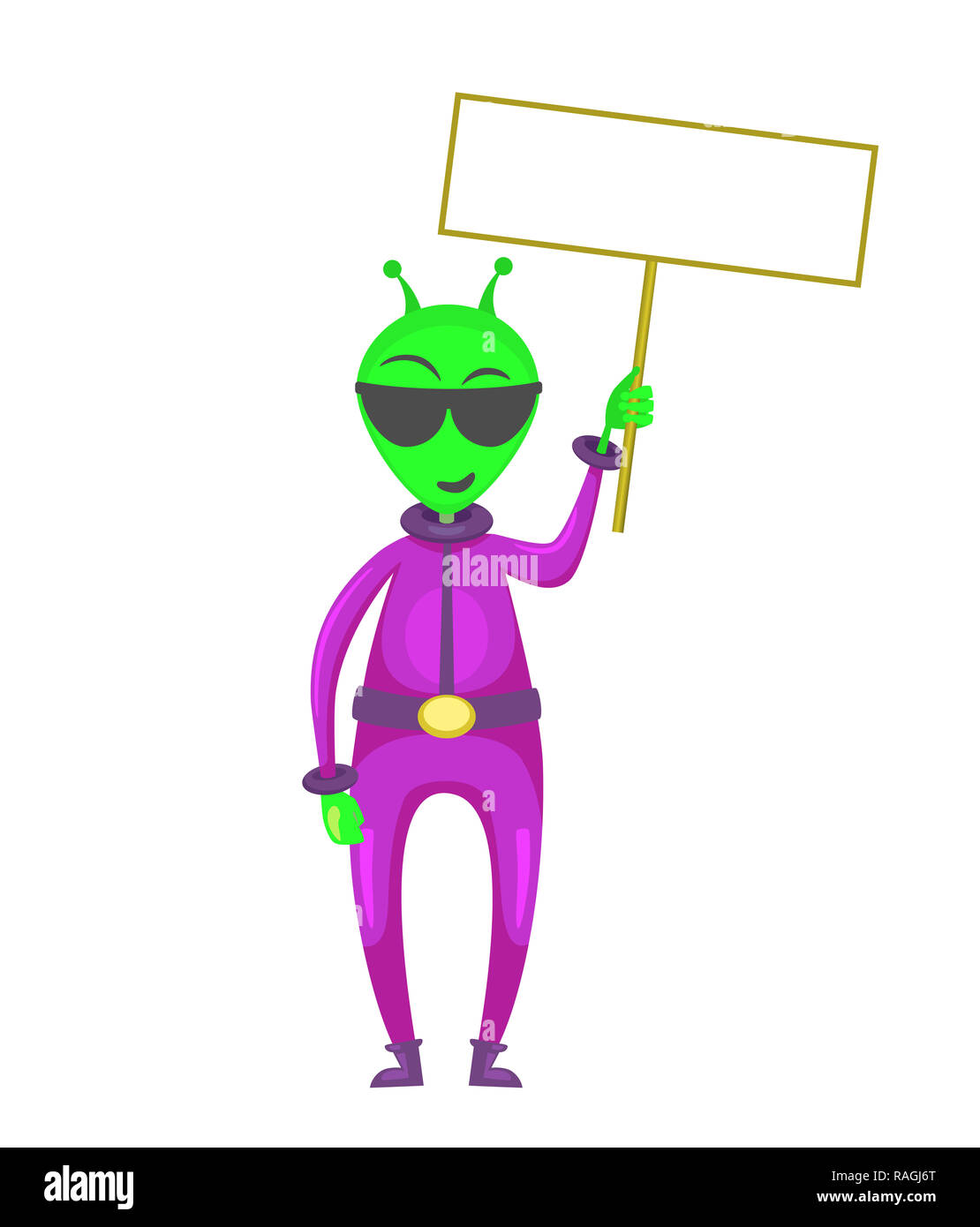 Alien holding blank signs. Aliens standing illustration Stock Photo - Alamy