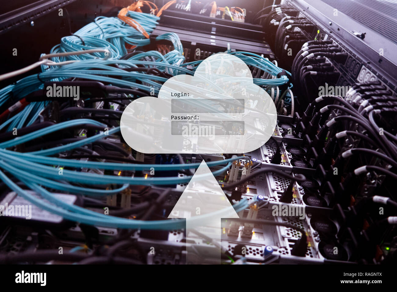 Cloud storage, data access, login and password request window on server ...