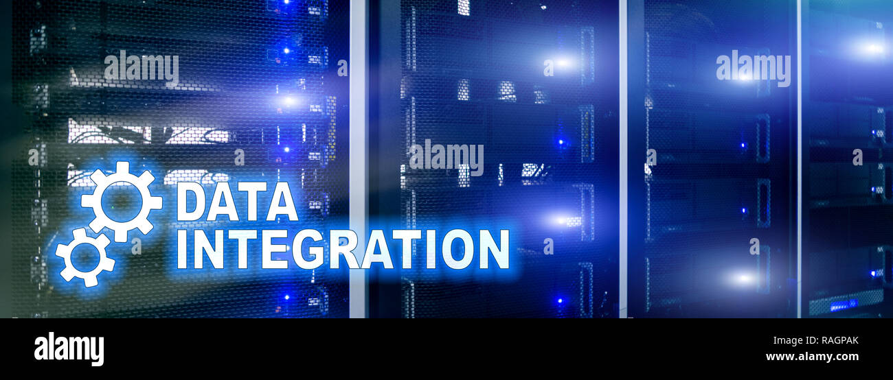 Data integration information technology concept on server room ...
