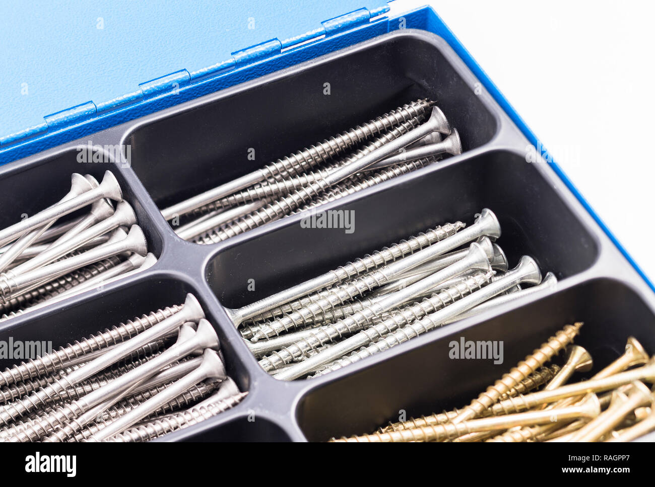 The photo shows a box with various screws Stock Photo - Alamy