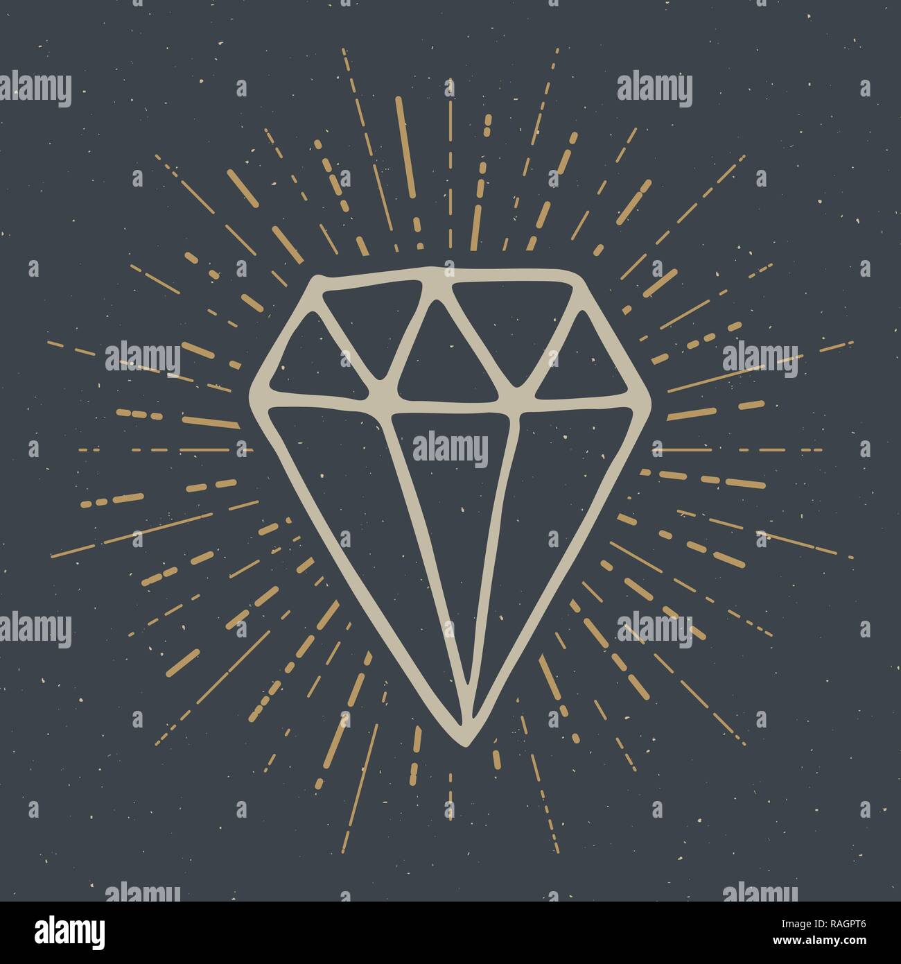Diamond vintage label, Hand drawn sketch, grunge textured retro badge ...