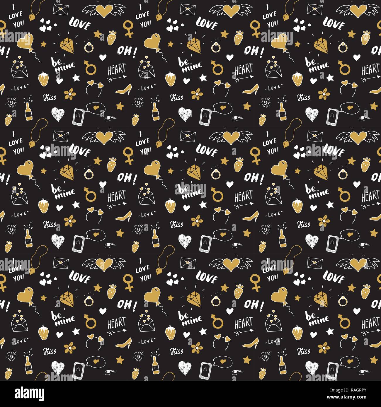 Love and Valentine Day seamless pattern vector illustration. Hand drawn ...