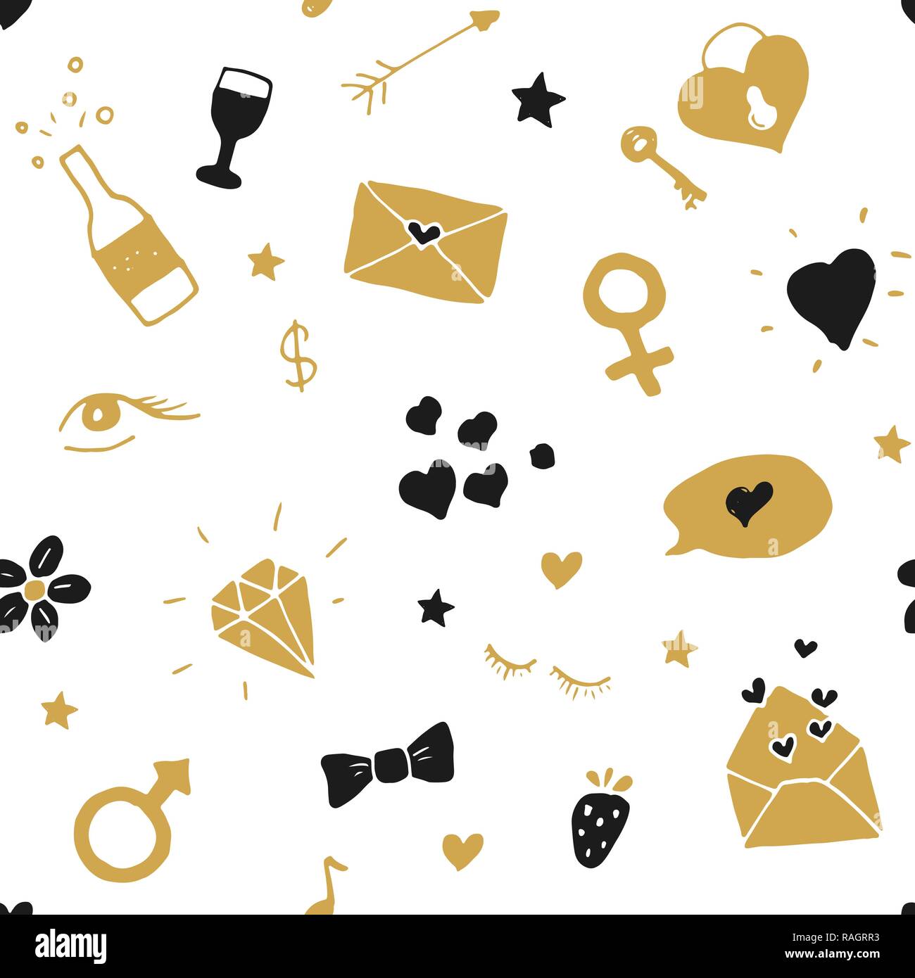 Love and Valentine Day seamless pattern vector illustration. Hand drawn ...