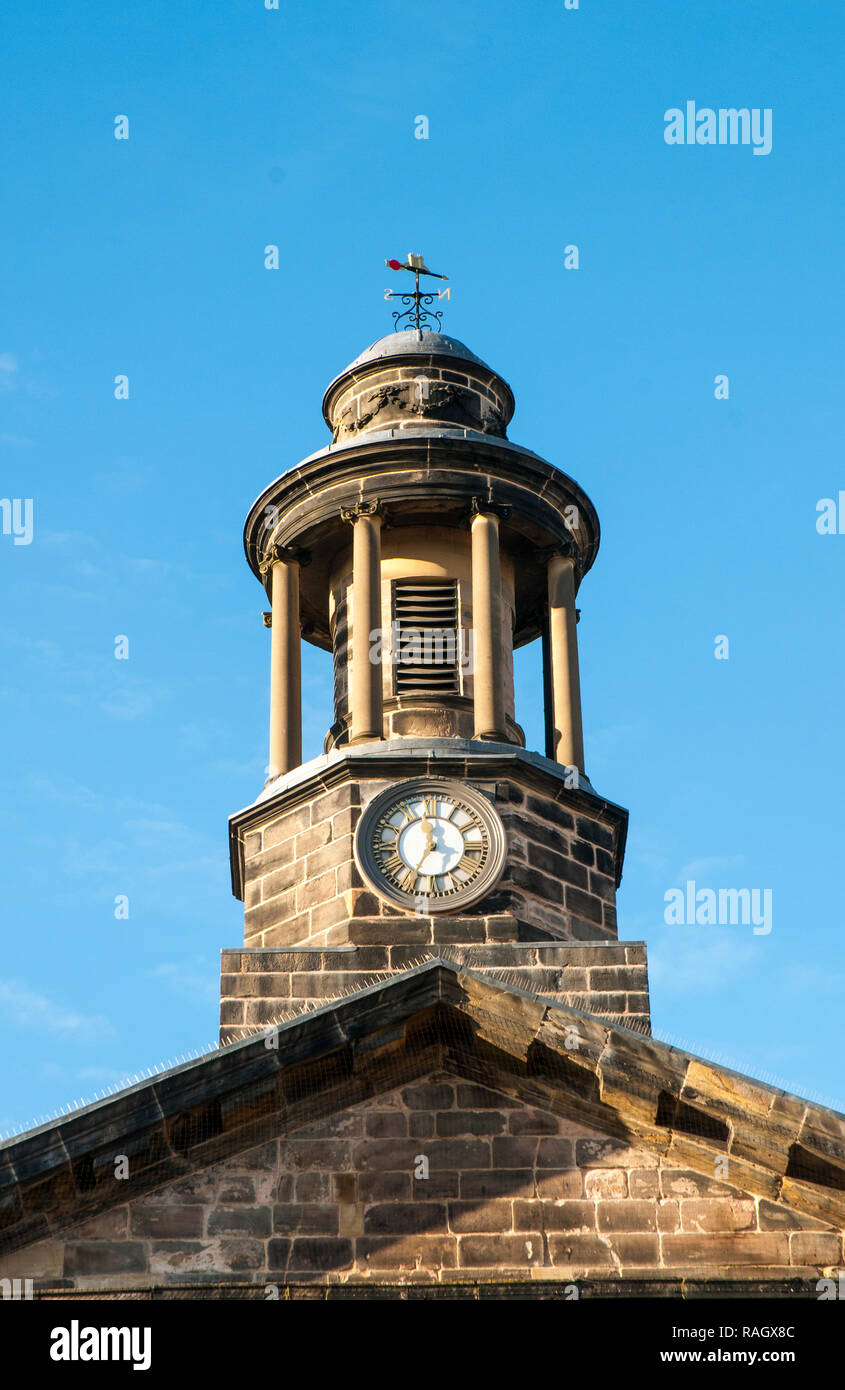 Clock tower on top of Museum in the Market Square Lancaster Lancashire ...