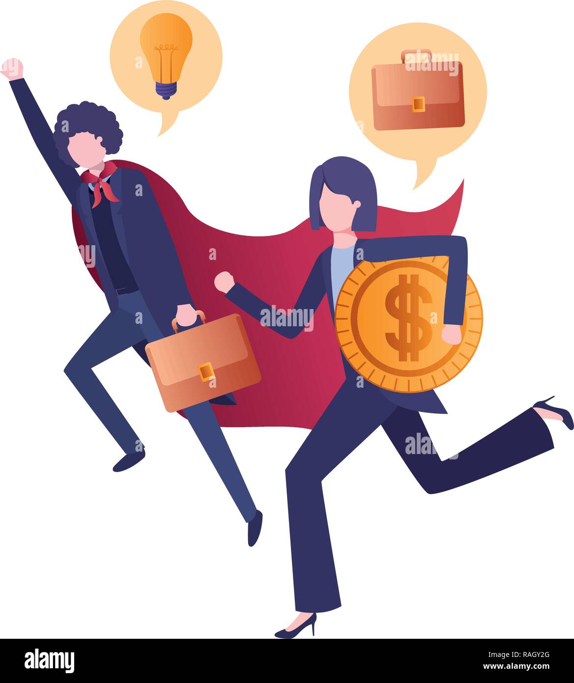business couple with hero cape and speech bubble Stock Vector Image ...