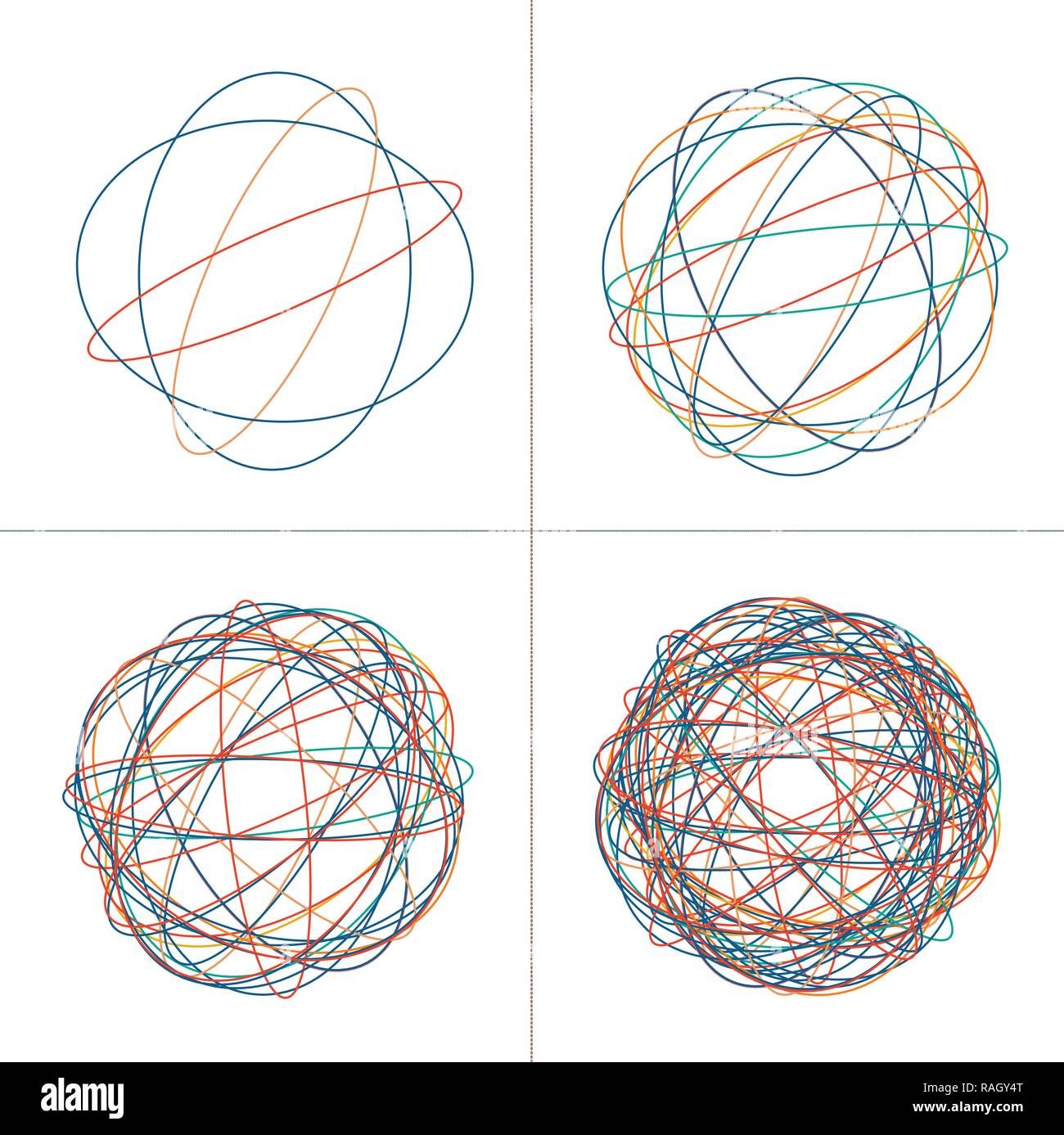 Tangled circle clew, Colored intricate texture. Chaotic colorful ...