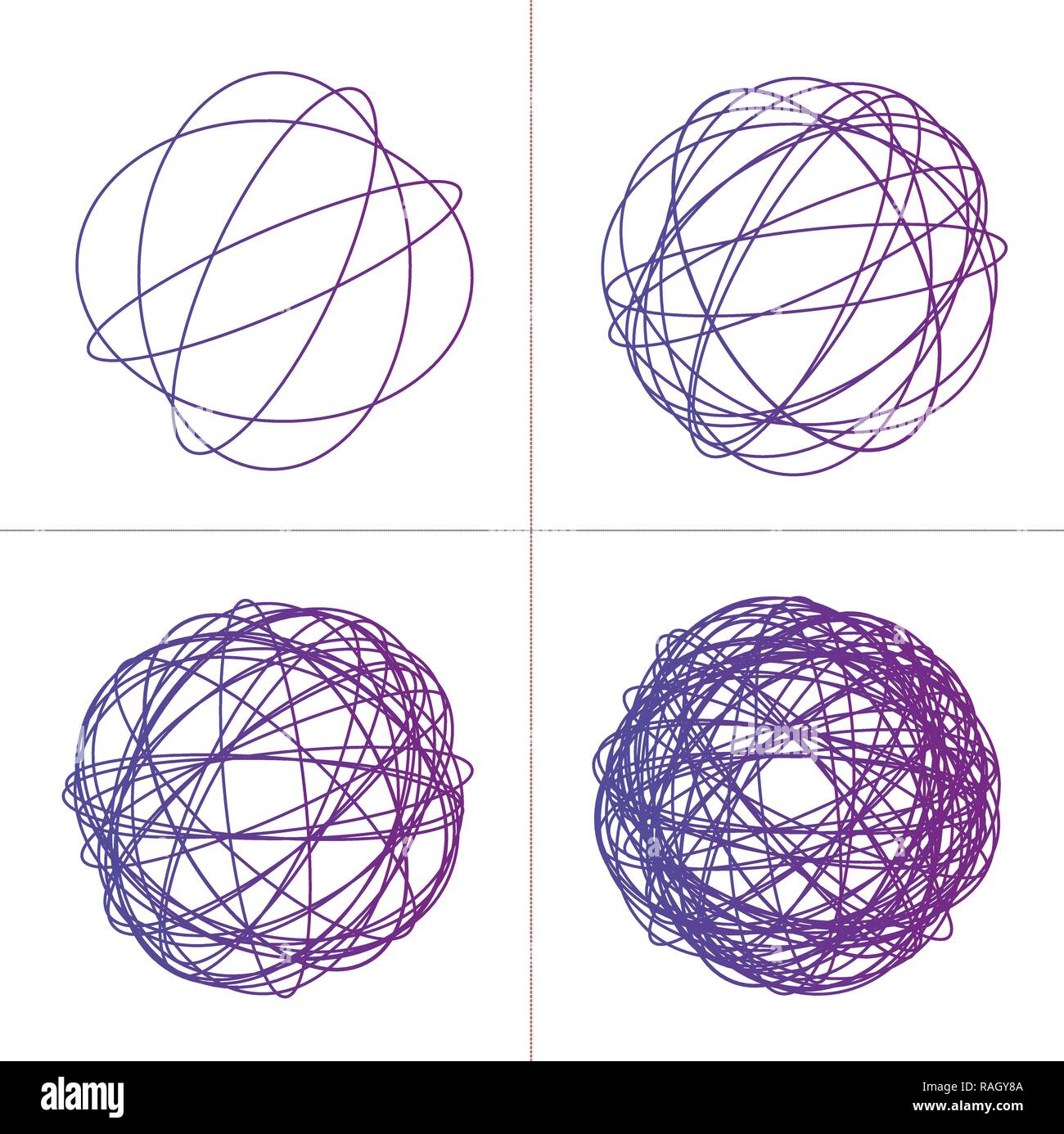 Tangled circle clew set, Colored intricate texture. Chaotic colorful ...