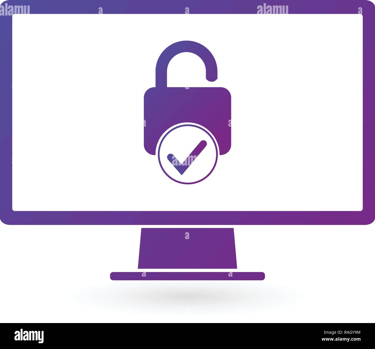 Security Computer Lock With Checkmark Icon Password Protected Data Concept Vector Illustration