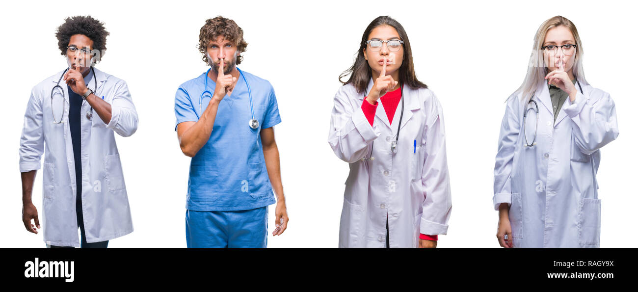 Collage of group of doctor, nurse, surgeon people over isolated ...