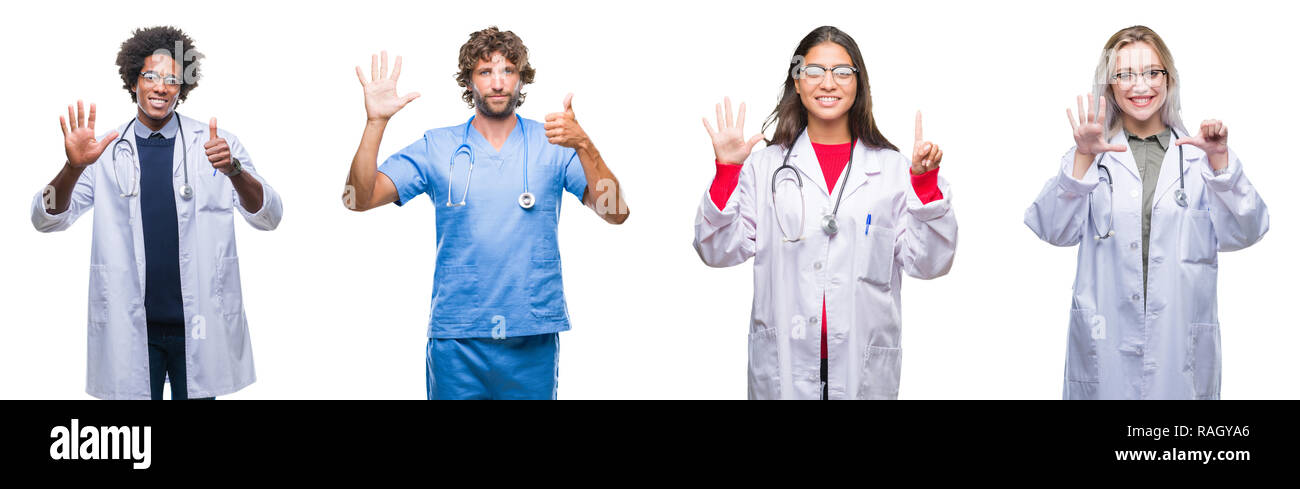 Collage of group of doctor, nurse, surgeon people over isolated ...