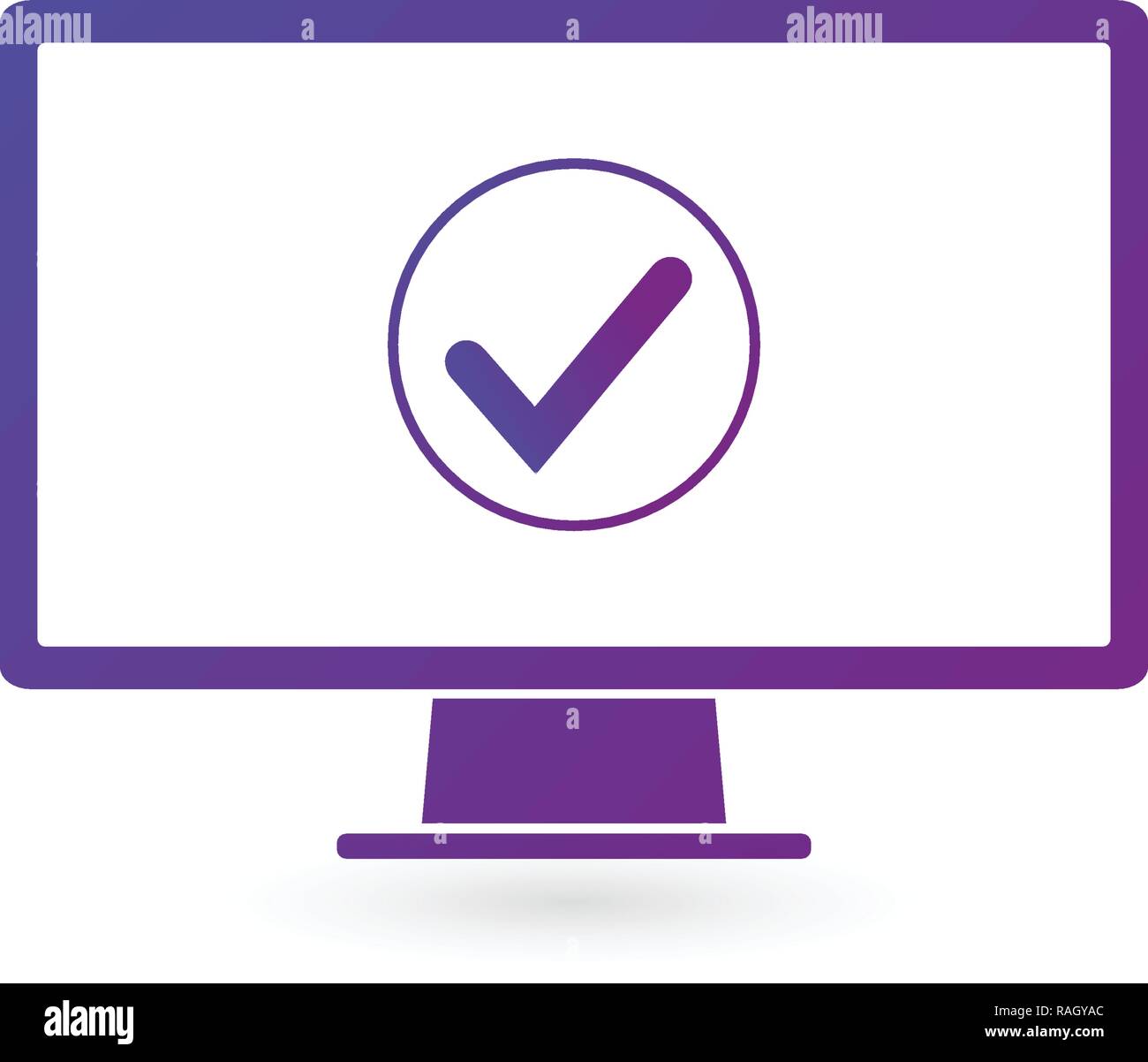 Computer monitor and checkmark. Successful update, accept, ok button, task completed concepts ...