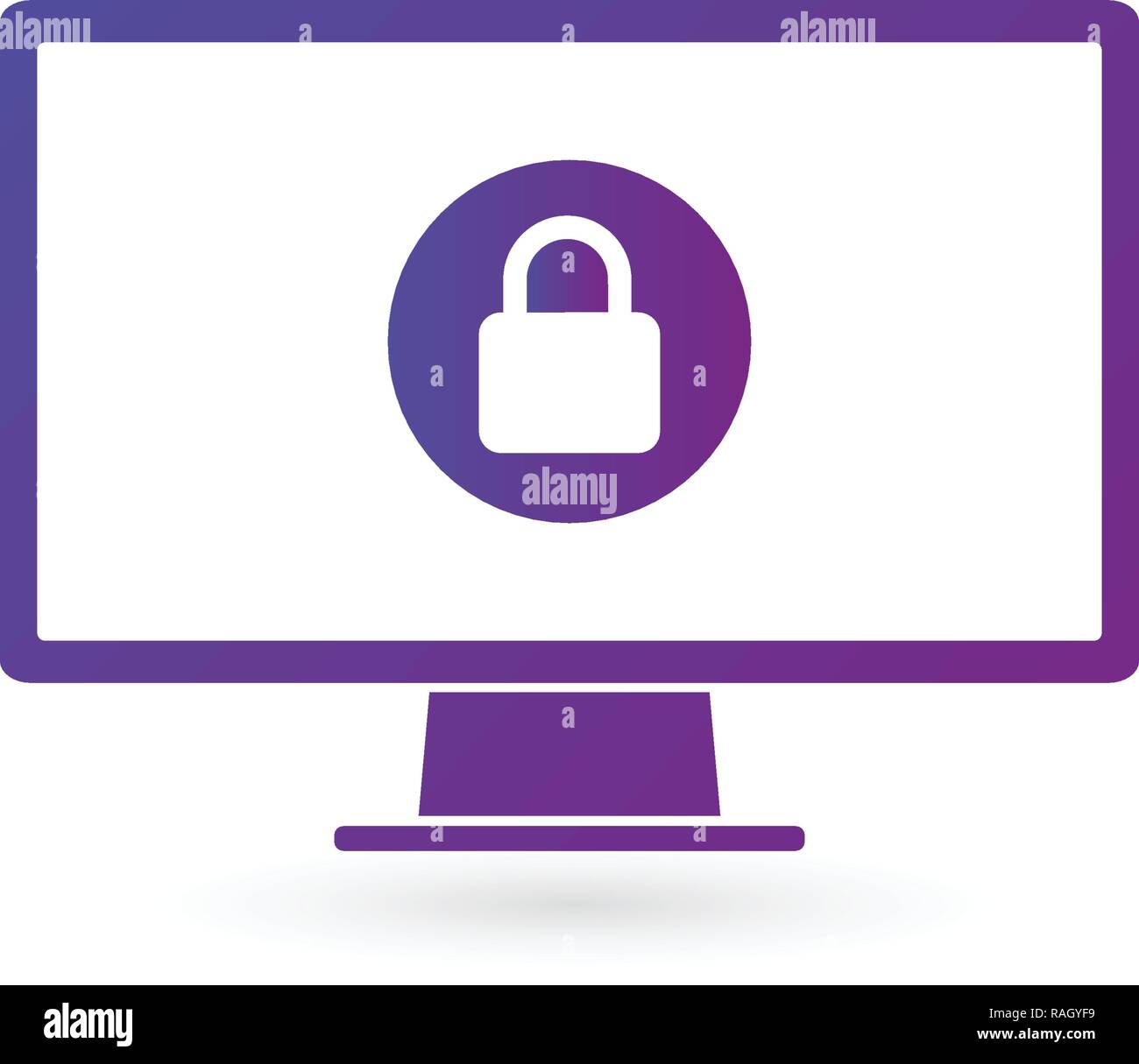 Security Computer Lock In Circle Icon Password Protected Data Concept Vector Illustration