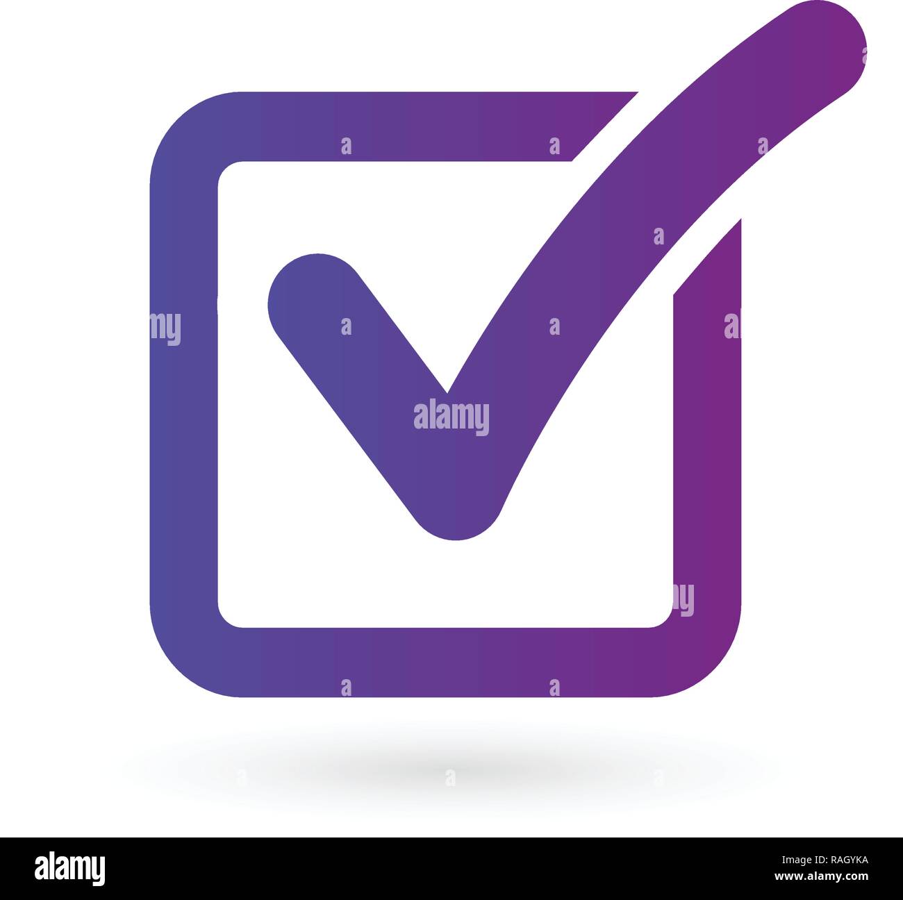 Illustration of check mark icon in square in purple gradient, vector ...