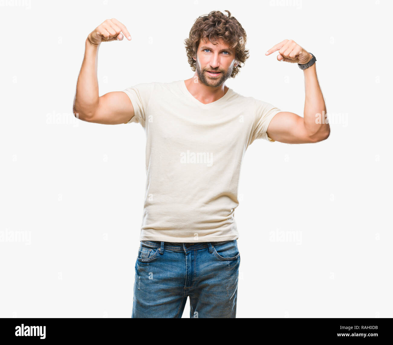 Handsome hispanic model man over isolated background looking confident ...