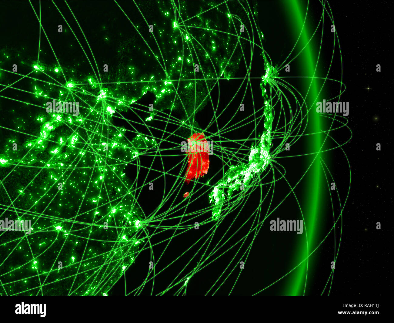 South Korea on green planet Earth with network. Concept of connectivity ...