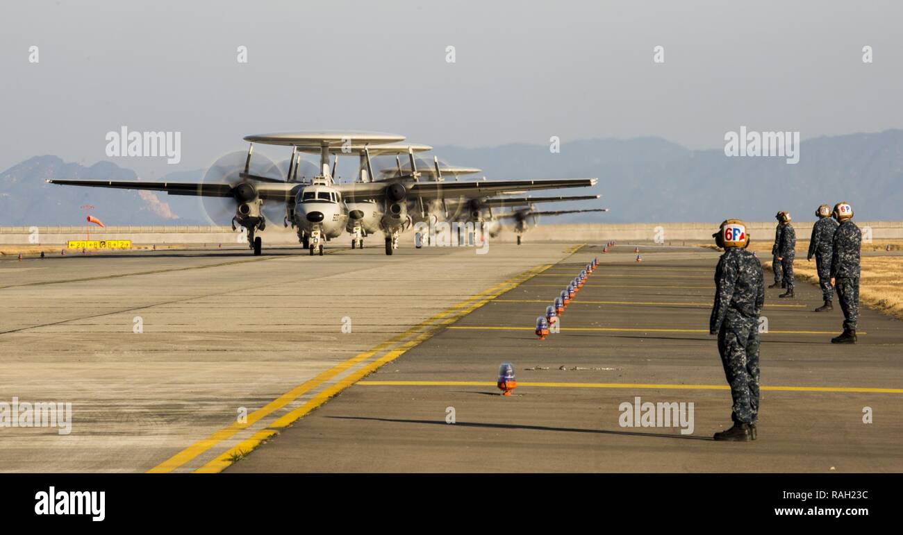 Five U.S. Navy E-2D Advanced Hawkeyes with Carrier Airborne Early ...