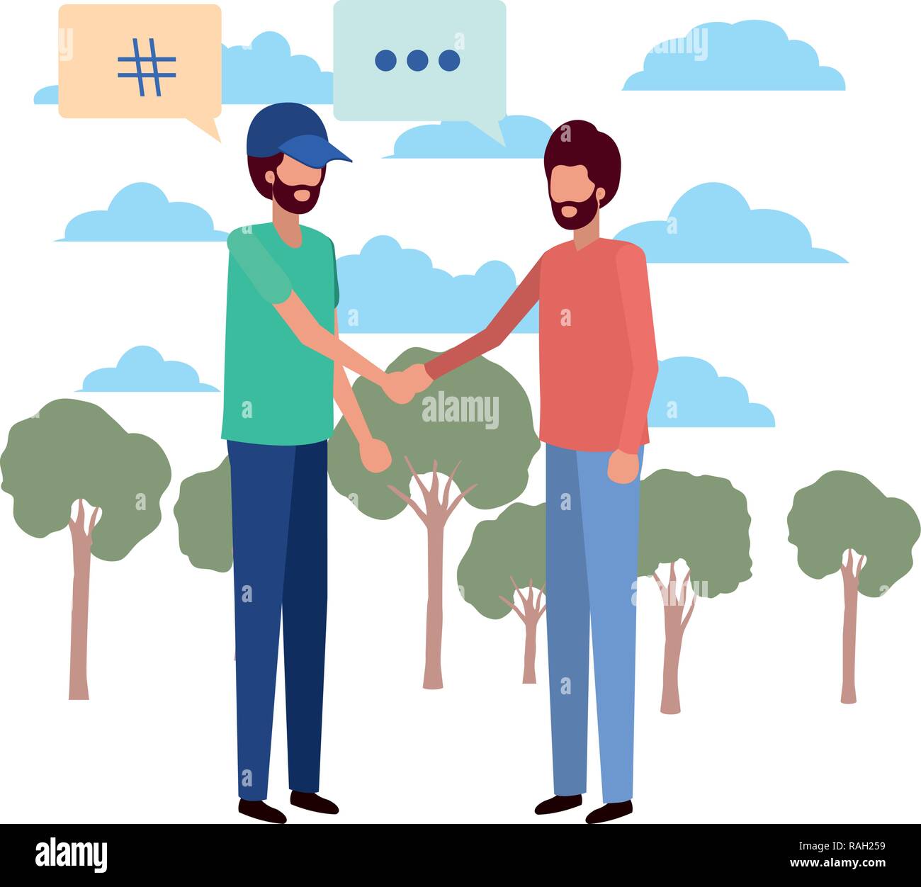 men in landscape with speech bubble avatar character Stock Vector Image ...