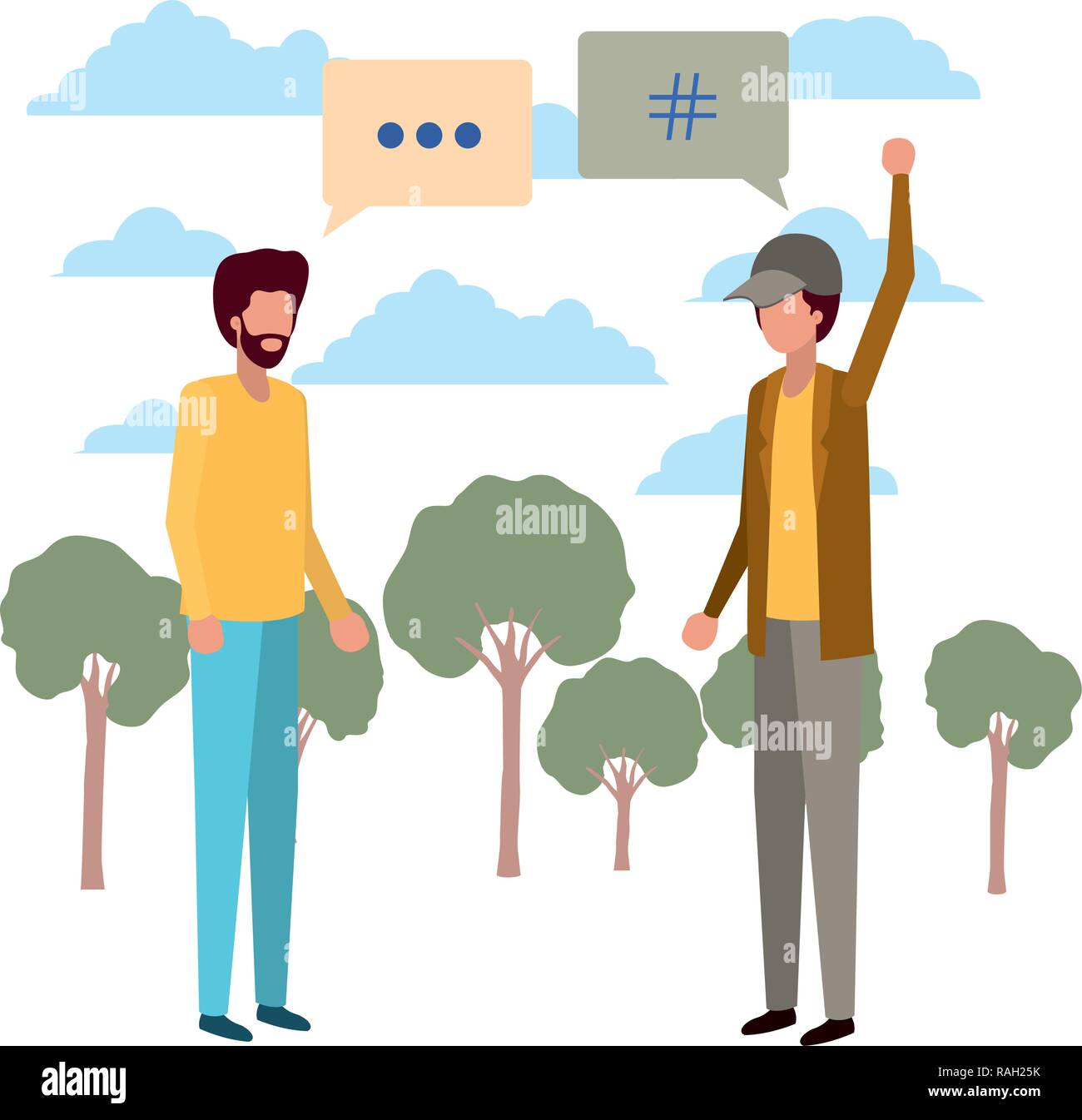 men in landscape with speech bubble avatar character Stock Vector Image ...