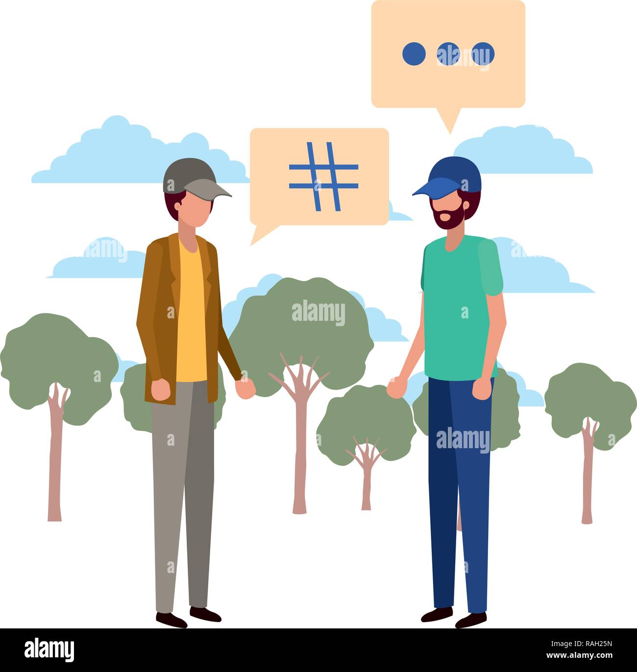 men in landscape with speech bubble avatar character Stock Vector Image ...