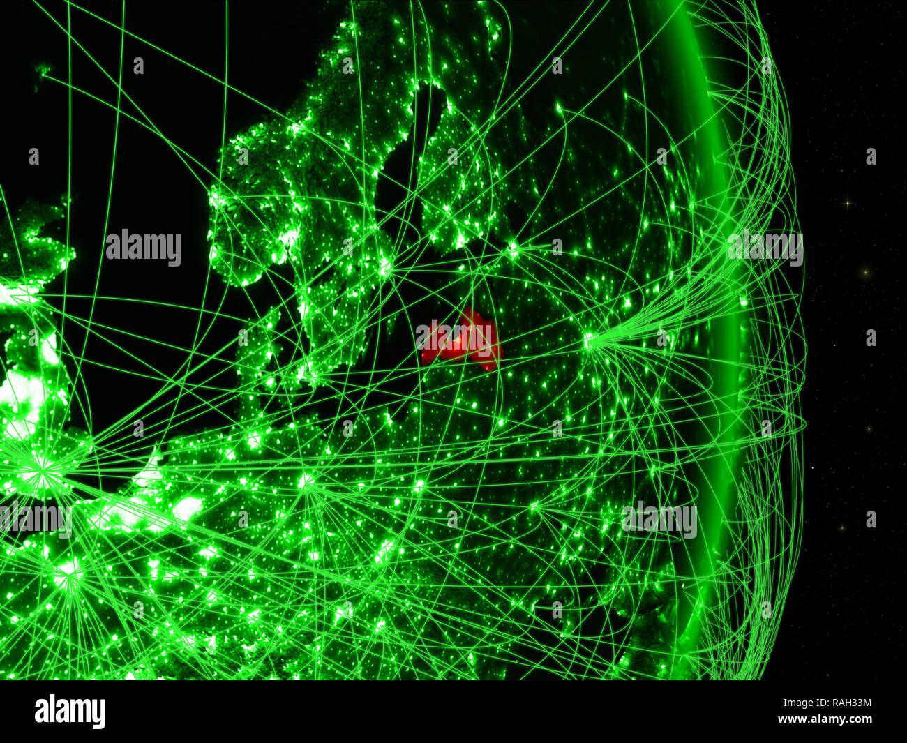Latvia on green planet Earth with network. Concept of connectivity ...