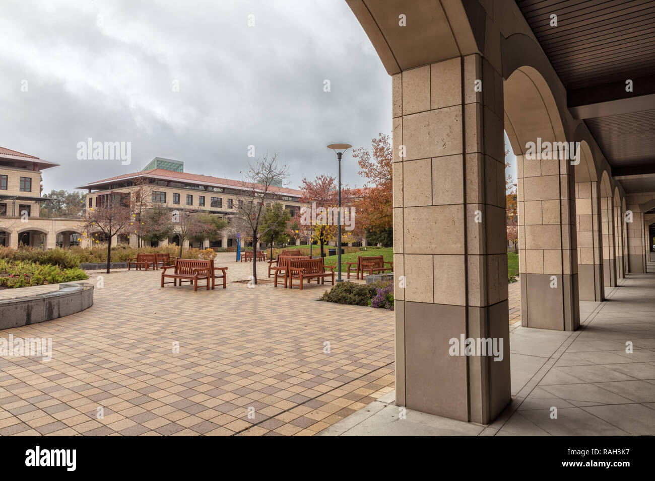 Stanford University during a late autumn rainstorm, Palo Alto ...