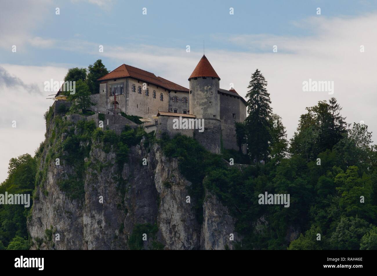 Bled castle, Slovenia in sunset, medieval castle on a rock Stock Photo ...