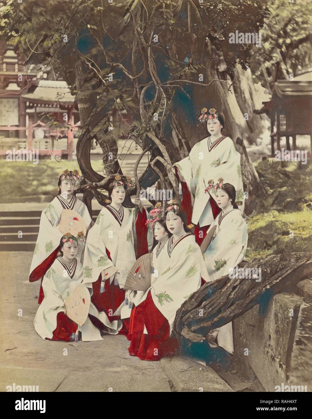 Miko, or Performing in A Temple Dancing at Nara, Attributed to Kusakabe ...