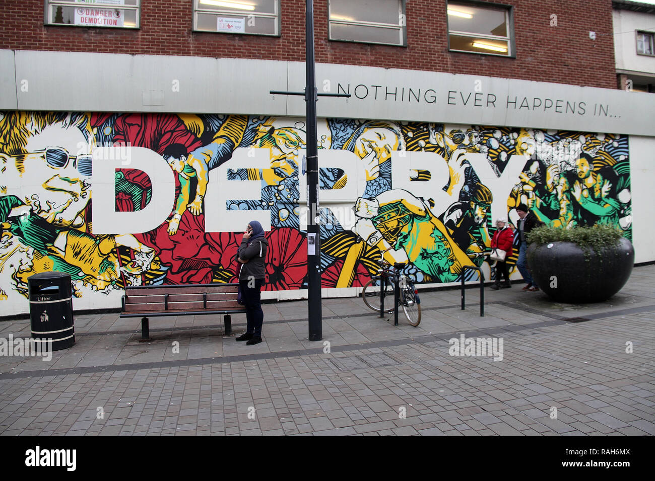Mural by Peter Barber in Derby city centre captioned Nothing Ever ...