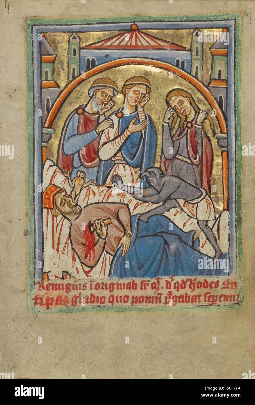 The Suicide of Herod, York perhaps (illuminated), Northern, England ...