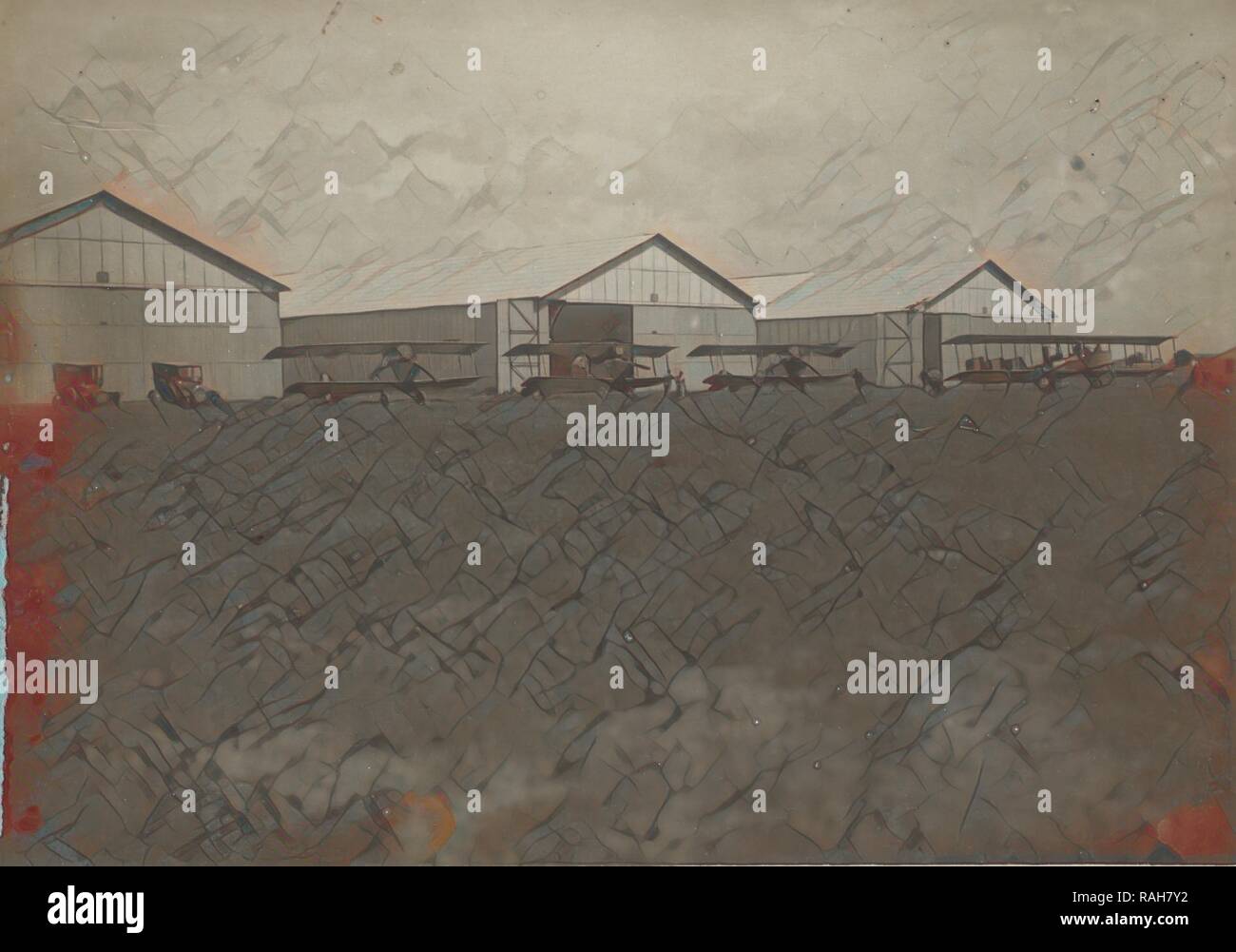 Airplanes and hangers, Fédèle Azari (Italian, 1895 - 1930), Italy, 1914 ...