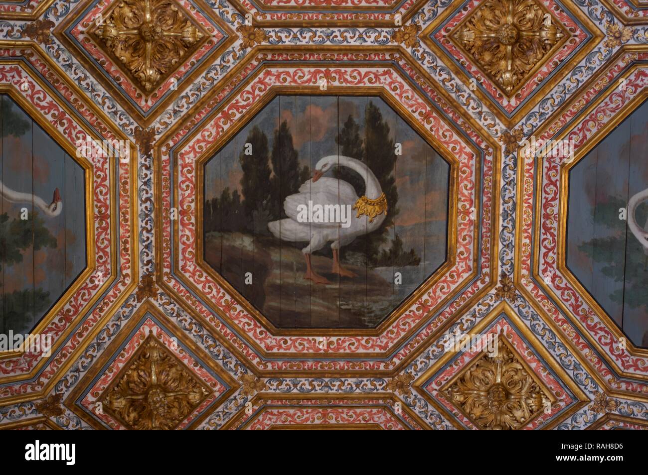 Roof detail in the Swan room, National Palace, Sintra Stock Photo - Alamy