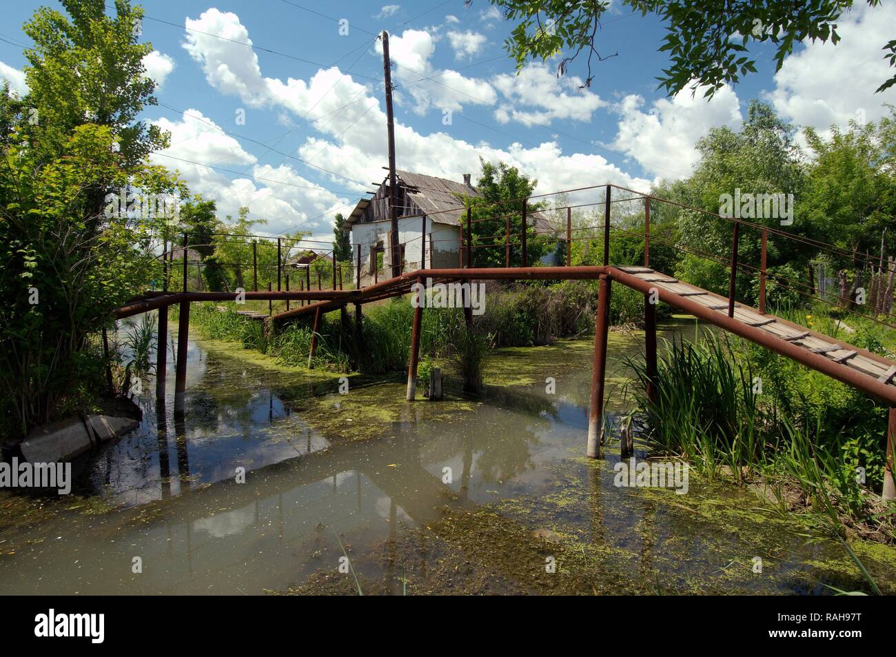 Canal in Vilkovo or Vylkove, also known as "Ukrainian Venice", Ukraine ...