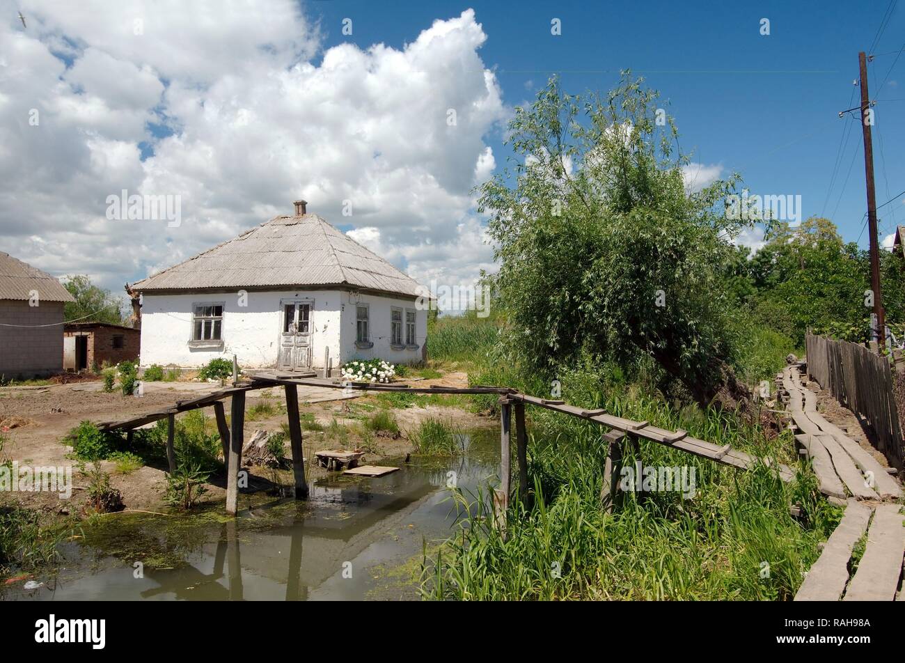 Canal in Vilkovo or Vylkove, also known as "Ukrainian Venice", Ukraine ...