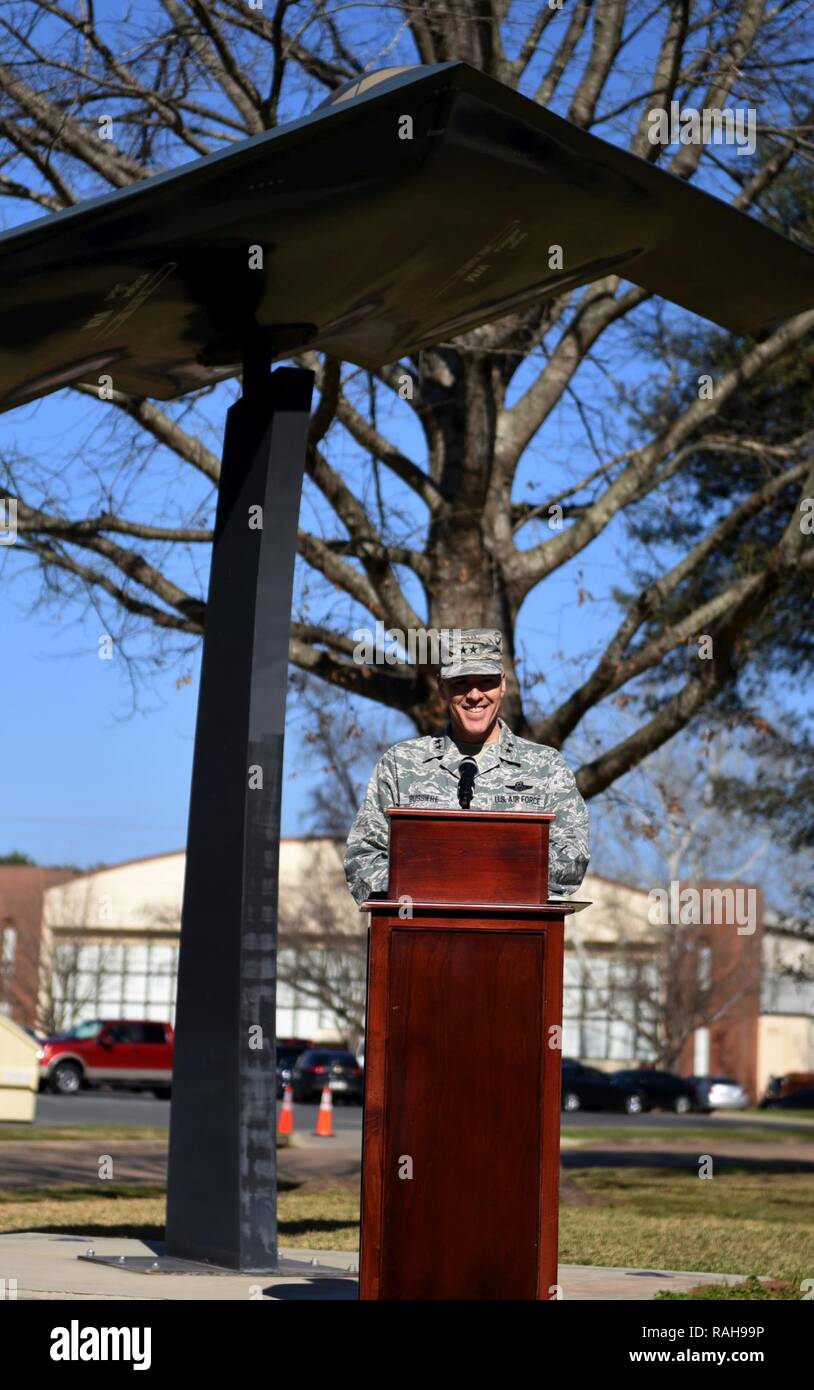 Maj. Gen. Thomas Bussiere, 8th Air Force commander, speaks during a ...